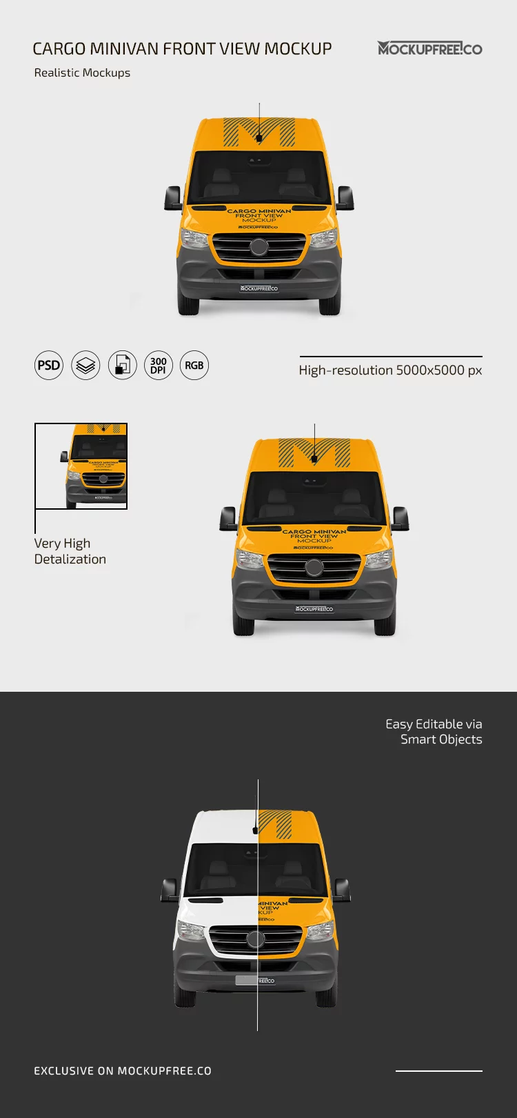 Cargo Minivan Front View Mockup PSD for Photoshop
