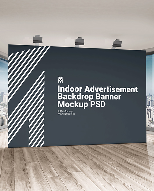Free Indoor Advertisement Backdrop Banner Mockup PSD