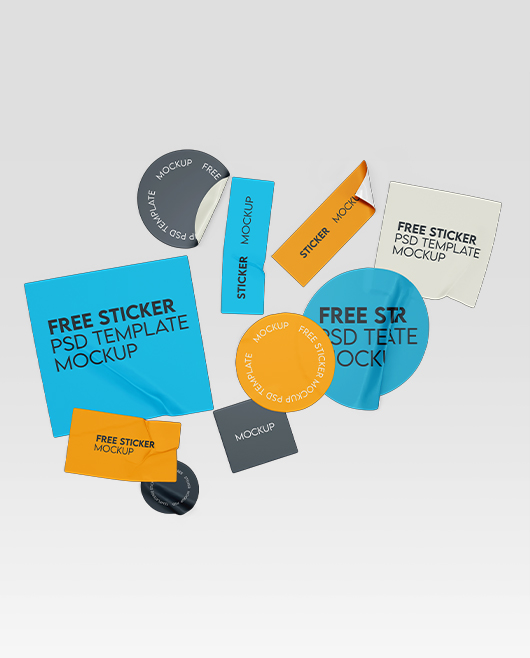 Free Sticker Mockup PSD Template Set for Photoshop