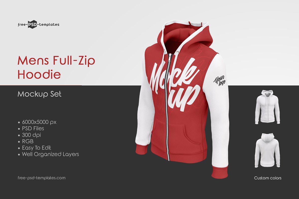 Mens Full Zip Hoodie MockUp Set Download