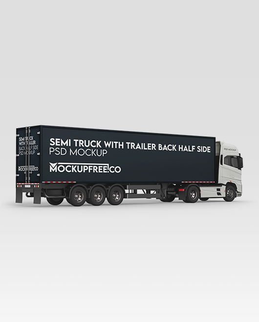 Semi Truck With Trailer Back Half Side PSD Mockup for Photoshop