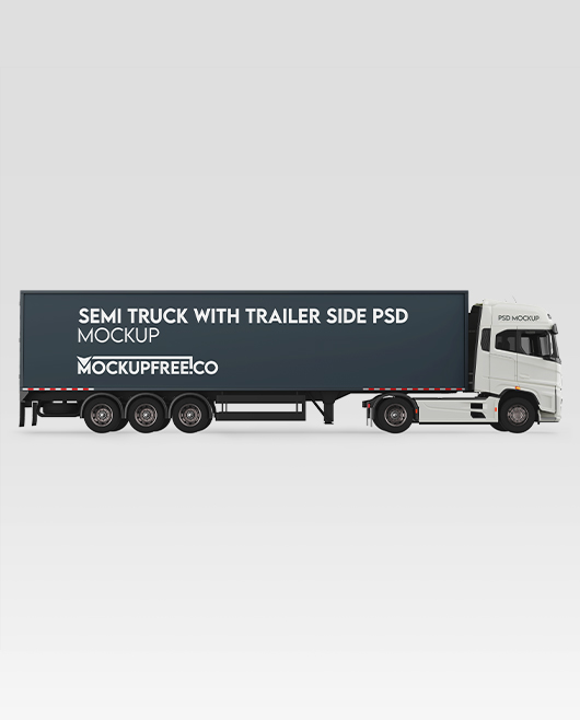 Semi Truck With Trailer Side PSD Mockup for Photoshop